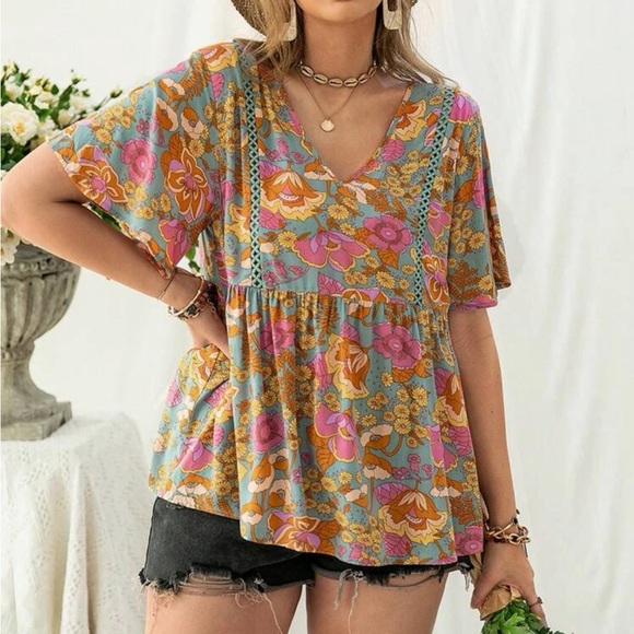 Tops | Plus Size Boho Floral Print Blouse | Poshmark